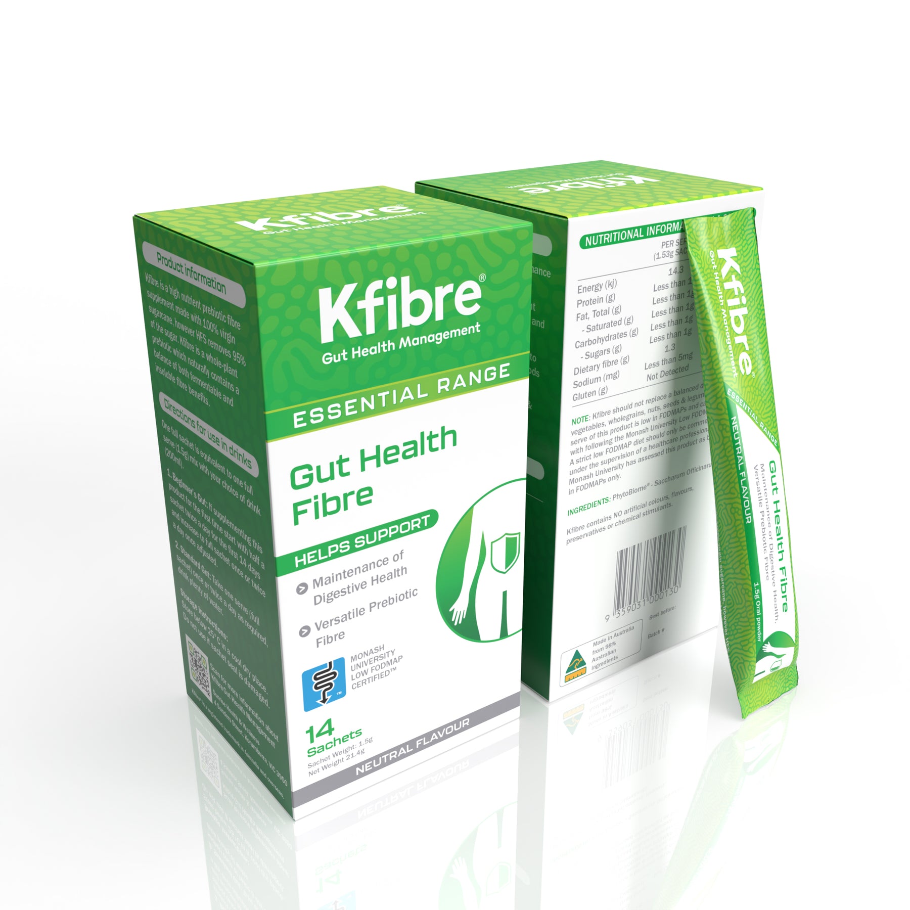 Kfibre Essential Gut Health Fibre Neutral Sachets 1.5g x 14 Pack – kfibre